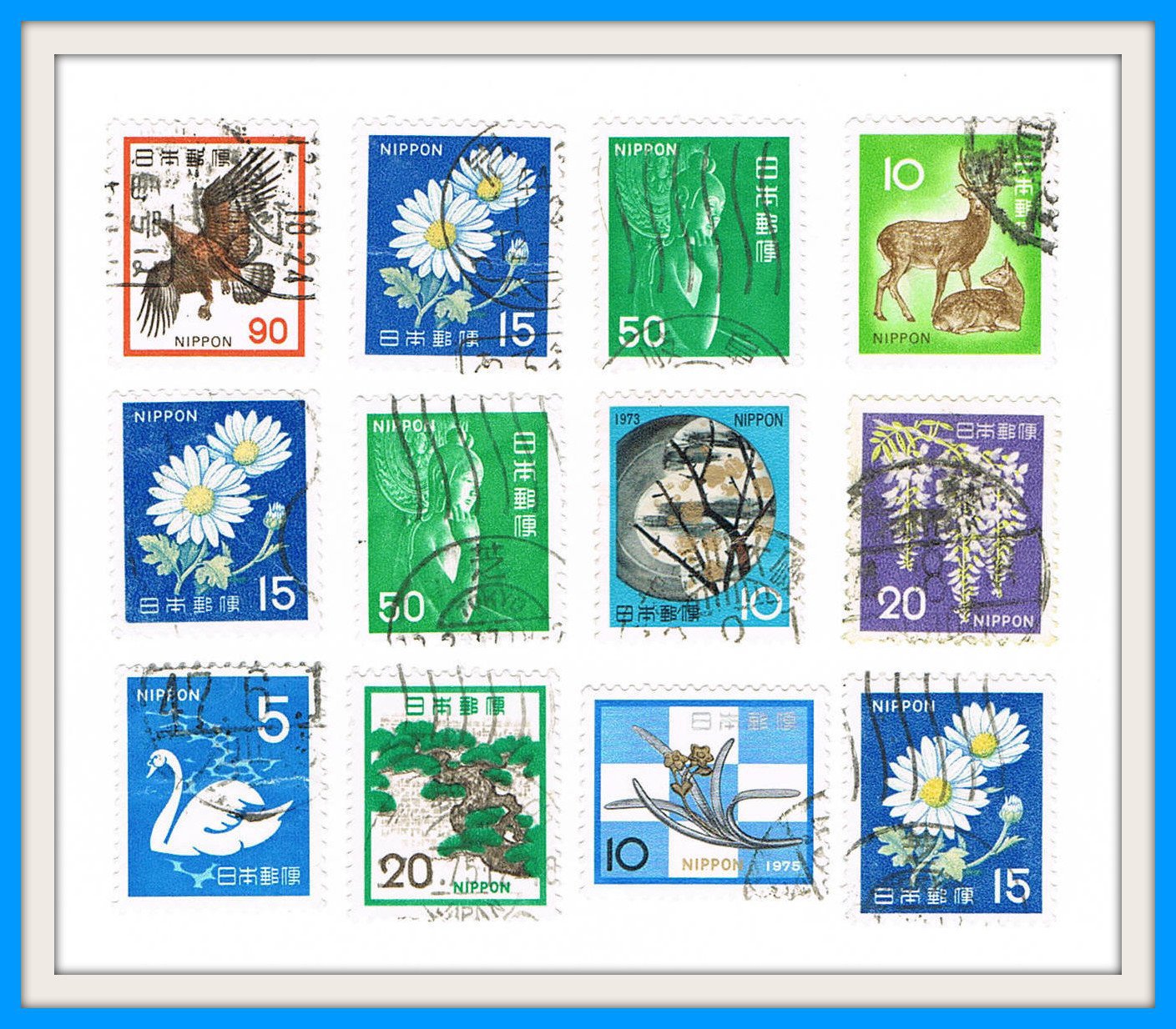 24 Mixed Nippon Japanese Postage Stamps Japan Vintage