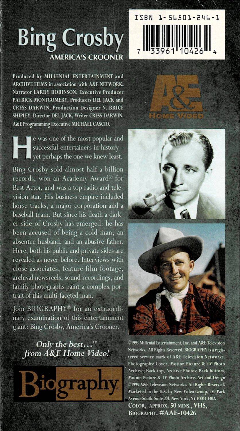 Bing Crosby America's Crooner A&E Biography VHS Video Documentary