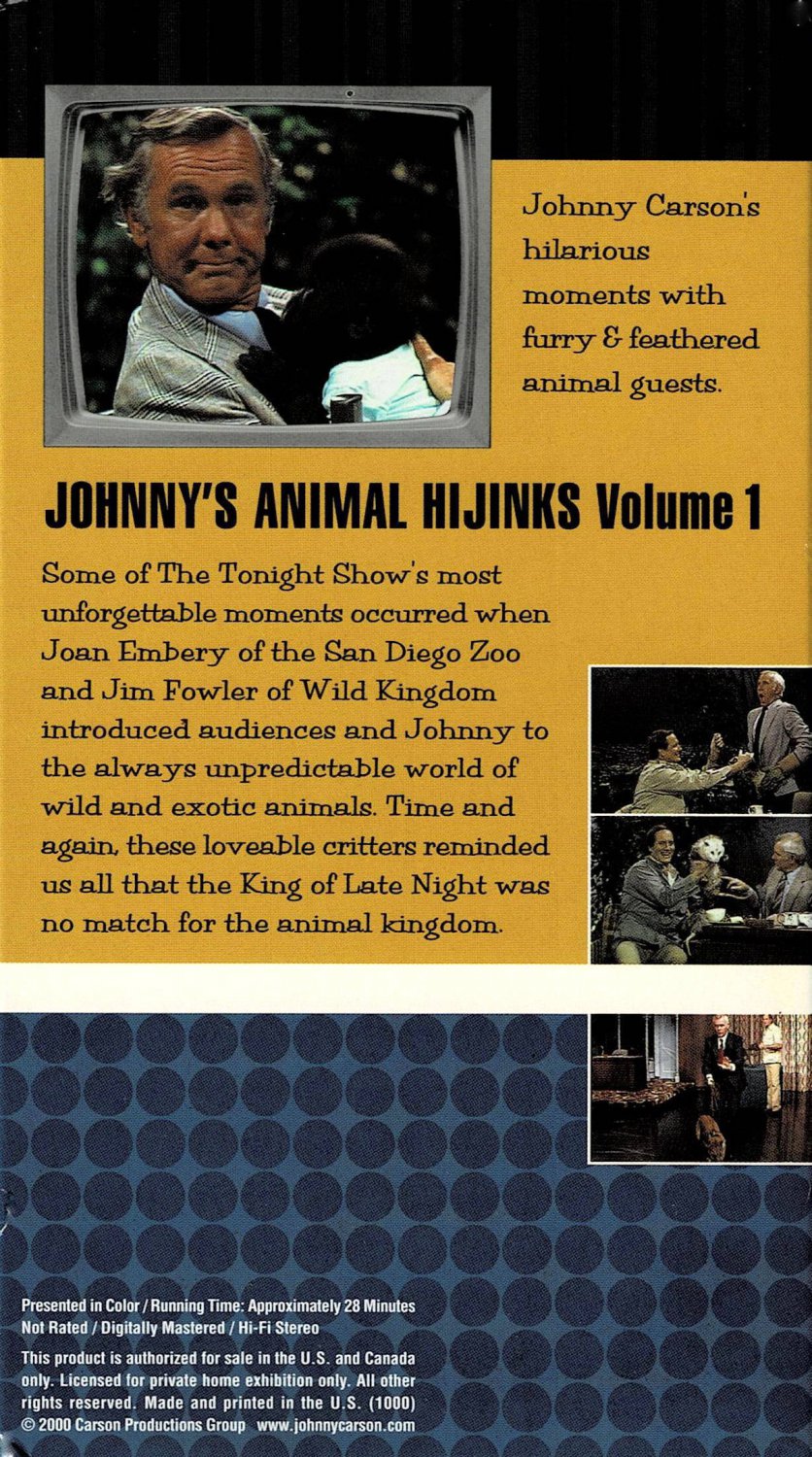 The Tonight Show Johnny Carson Animal Hijinks Volume 1 VHS Video ...