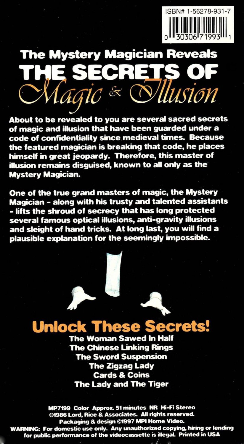 The Mystery Magician Reveals The Secrets of Magic & Illusion VHS Video