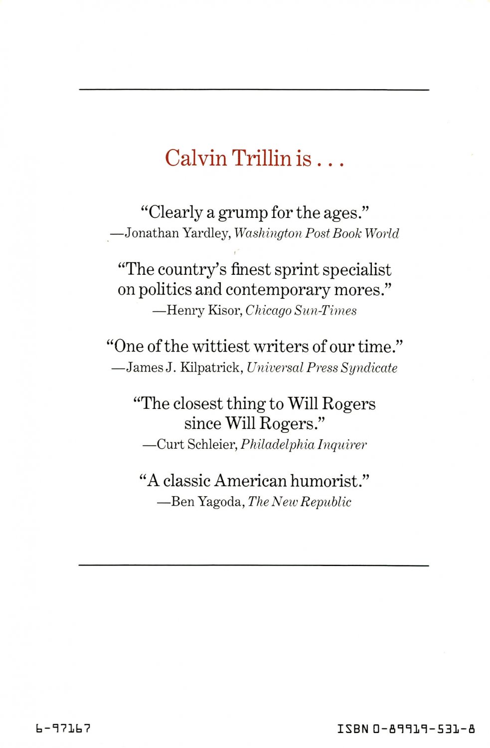 If You Can't Say Something Nice By Calvin Trillin Hardcover Book 1987