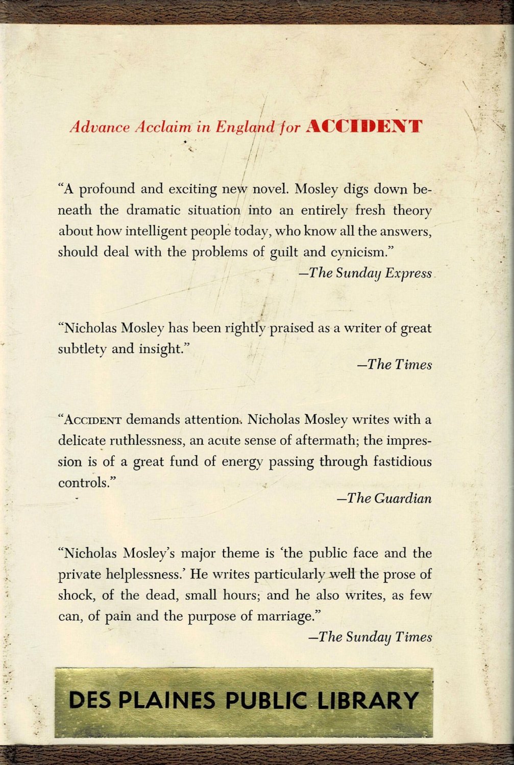 Accident A Novel By Nicholas Mosley First American Edition Hardcover ...