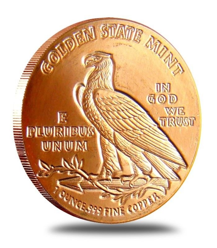 (1 OZ) *Incuse Indian* .999 Pure Copper Coin Bullion