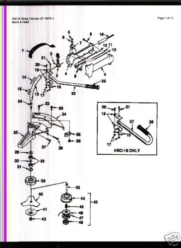 Homelite String Trimmer HBC18 Parts List
