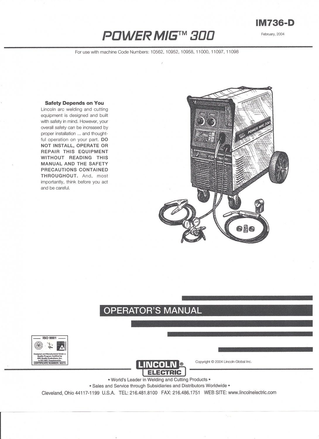 Lincoln Electric POWER MIG 300 Welder Operator's Manual ( Copy)