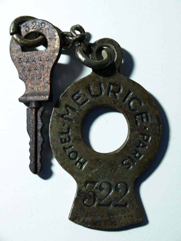 Vintage Key and Key Fob/Chain from Hôtel Meurice, Paris