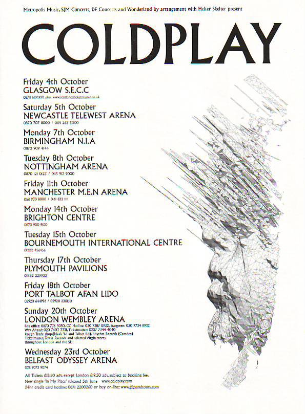 Coldplay - UK Tour - rare vintage advert 2002