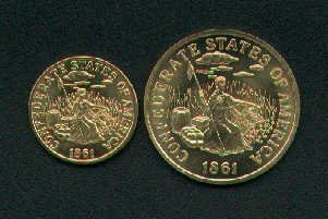CSA Confederate $5 and $20 gold coins dated 1861