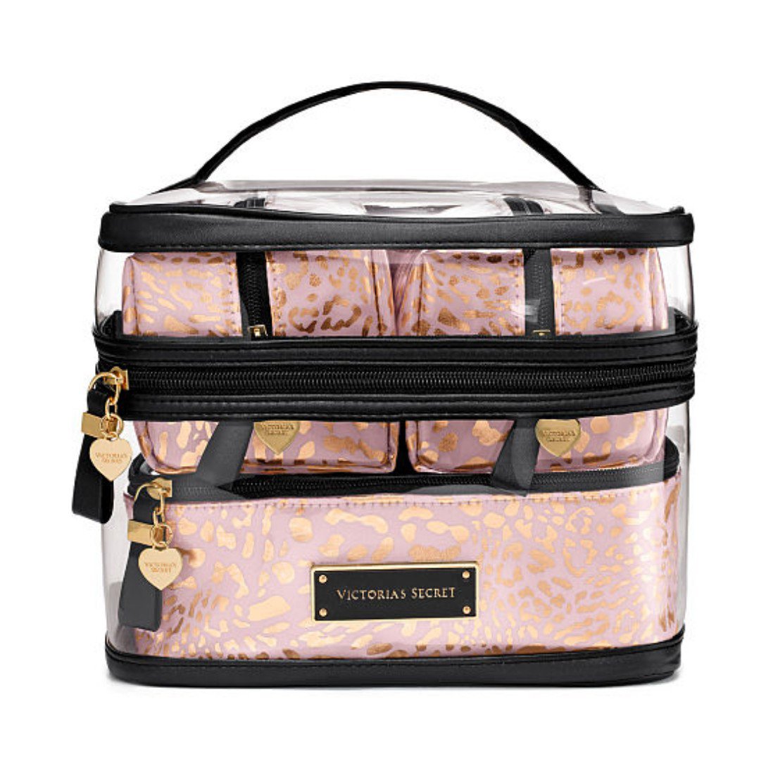 Victoria's Secret Four-piece Travel Case Set Pink Leopard