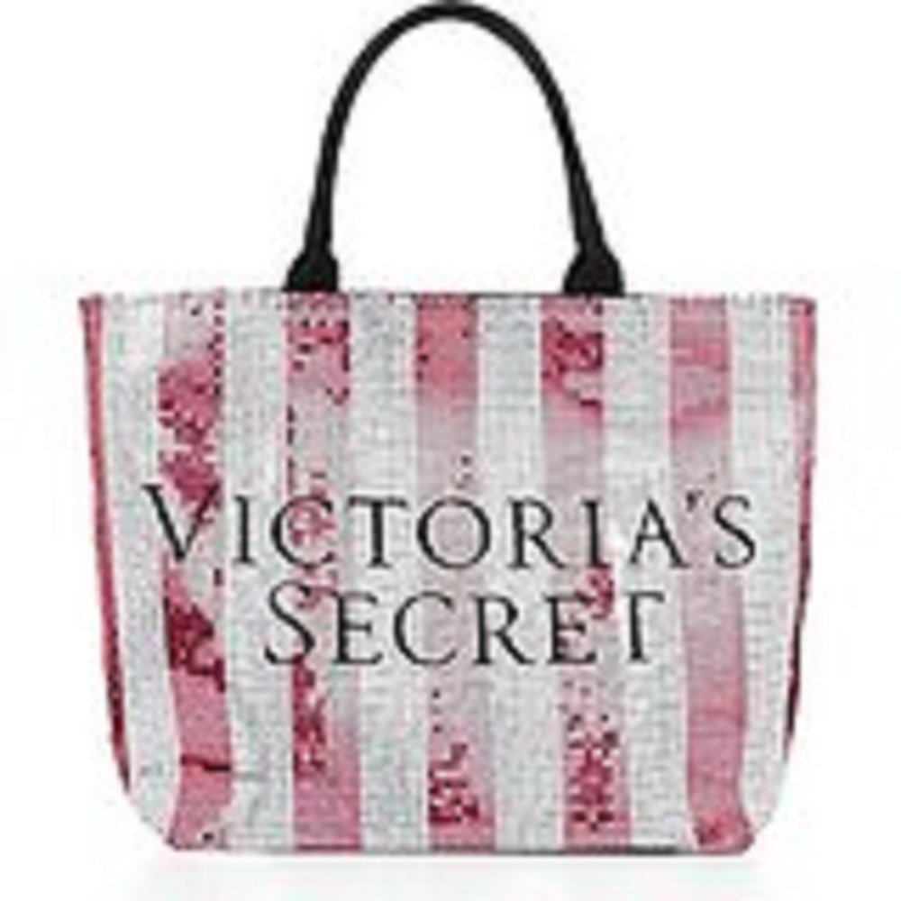 Victoria's Secret Limited Edition Sequin Stripe Canvas Tote Bag