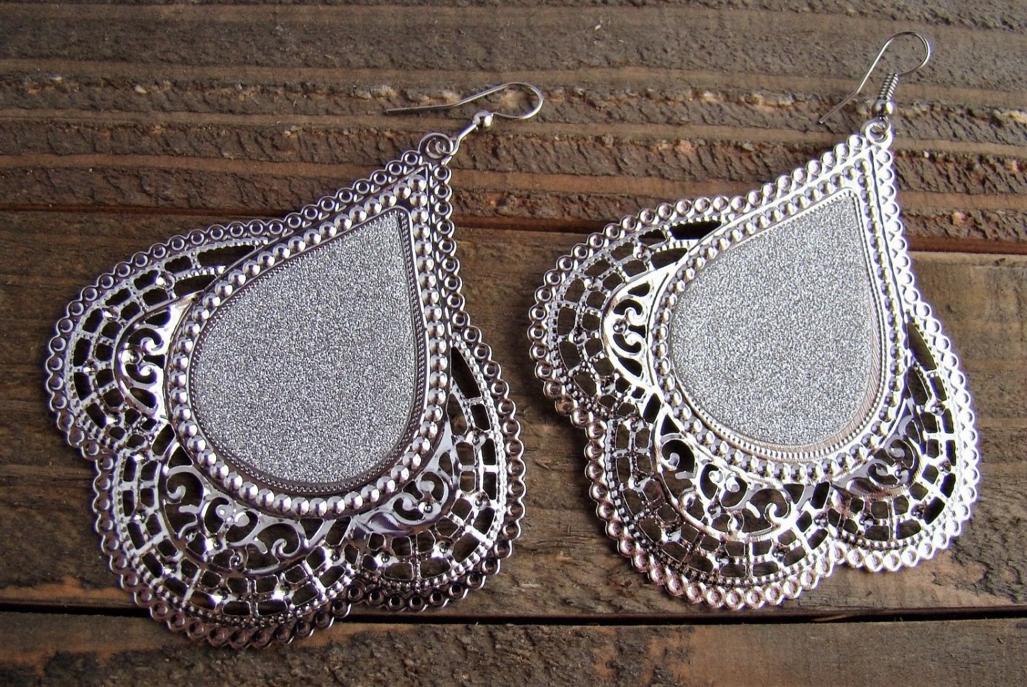 Large Metallic Filigree Chandelier Earrings Fashion Jewelry Gold Silver ...