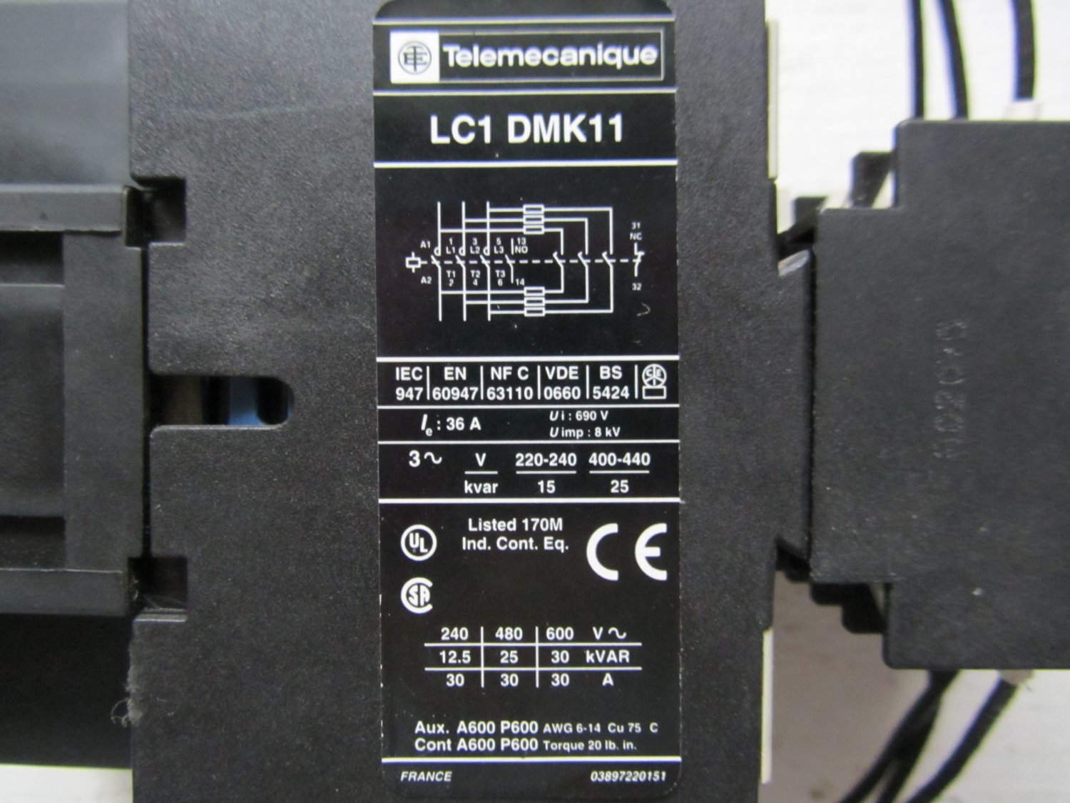 Telemecanique LC1DMK11G7 120 VAC Motor Starter Contactor LC1DMK11 LC1D ...