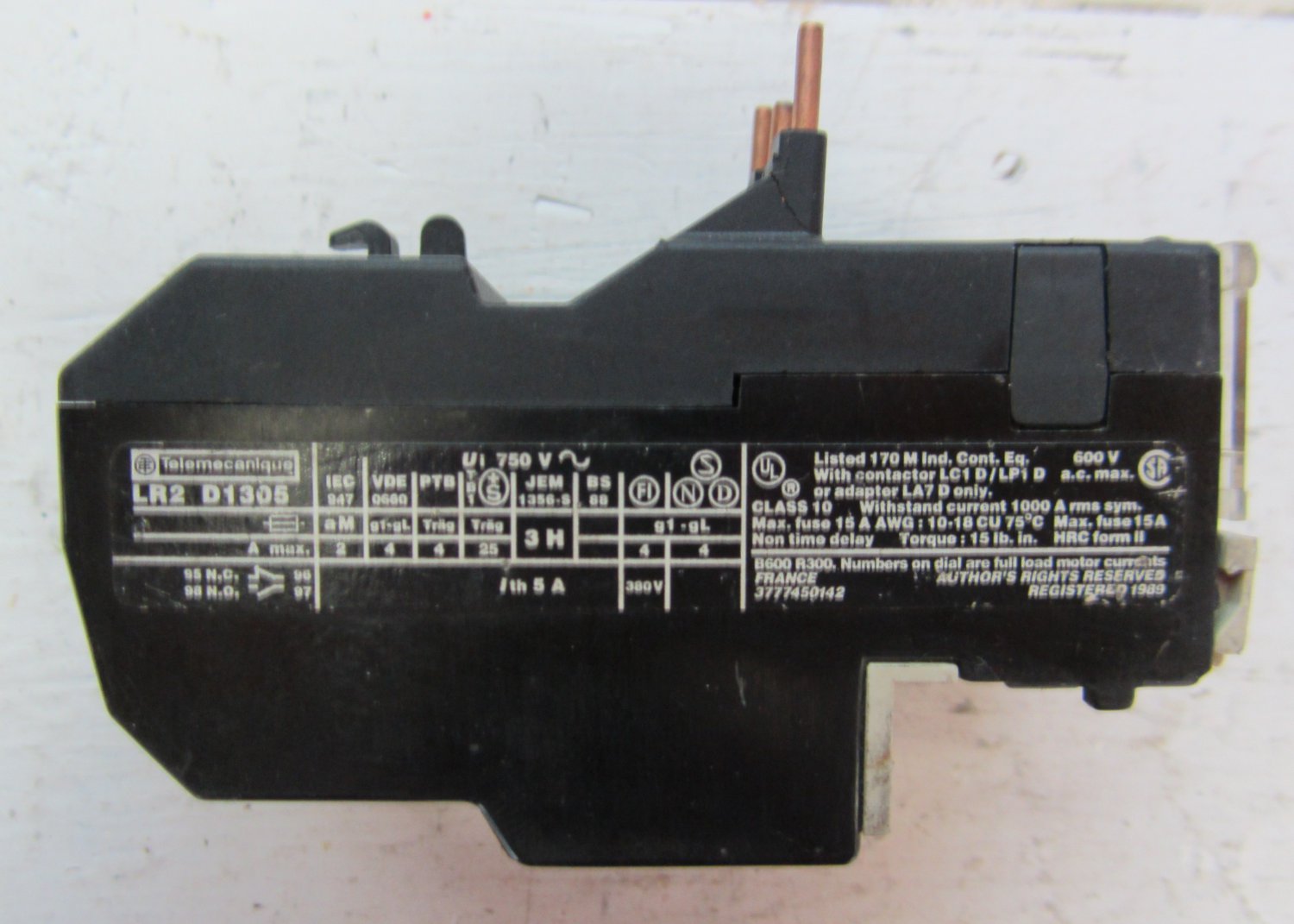 Telemecanique LR2D13 LR2-D1305 OVERLOAD RELAY .63 - 1 AMP 690 Volt 2 ...