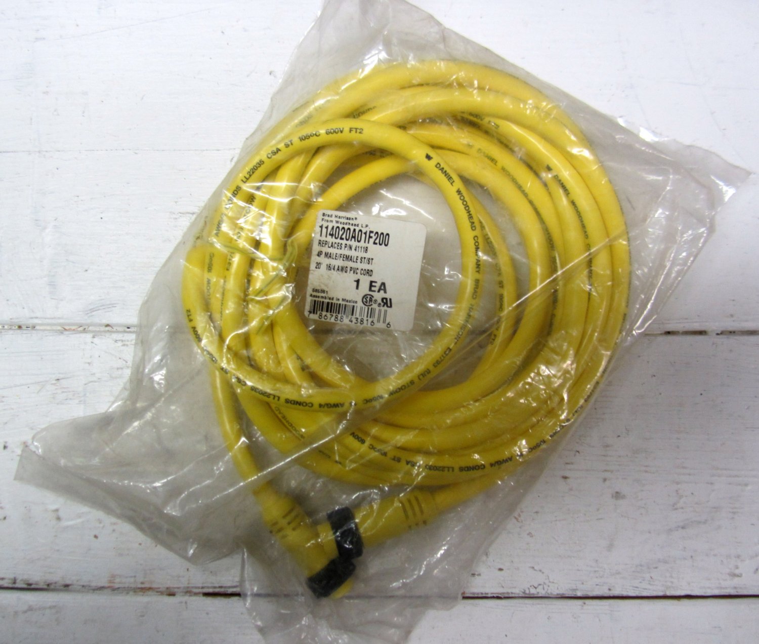 Woodhead Brad Connectivity 114020A01F200 4 Pin Male/Female 20 Foot 16 ...