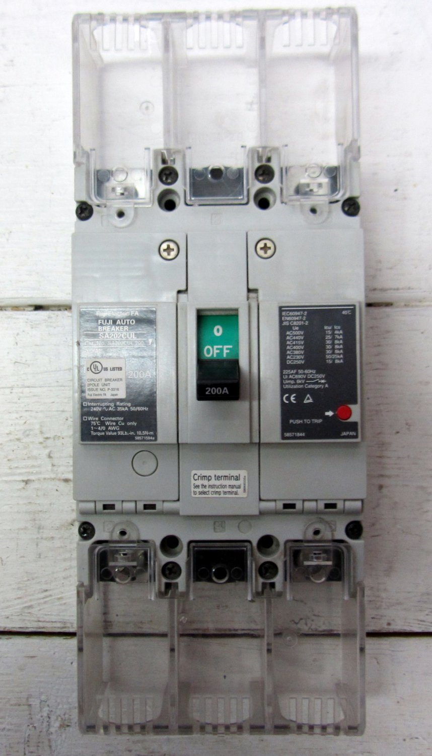 Fuji Electric FA SA202CUL 200 Amp 2 Pole Circuit Breaker Auto 240 VAC