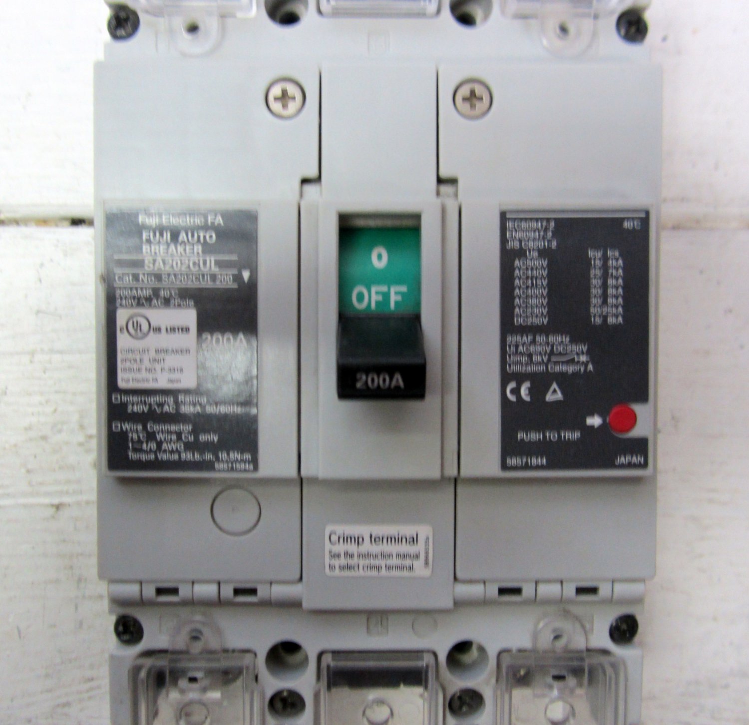 Fuji Electric FA SA202CUL 200 Amp 2 Pole Circuit Breaker Auto 240 VAC