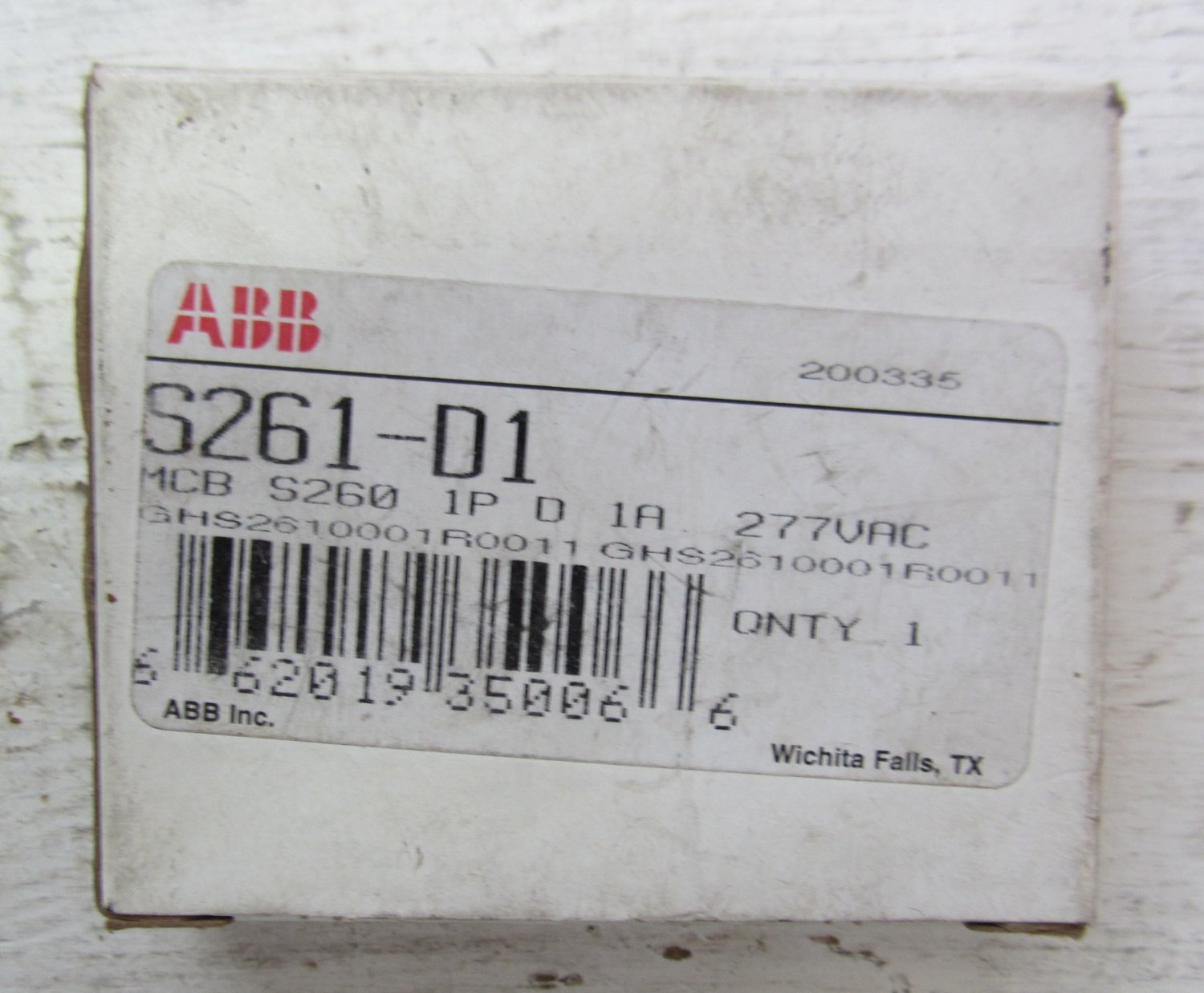 ABB S261-D1 1 Amp 1 Pole 480 VAC D Curve 277 V Circuit Breaker S261D1 New