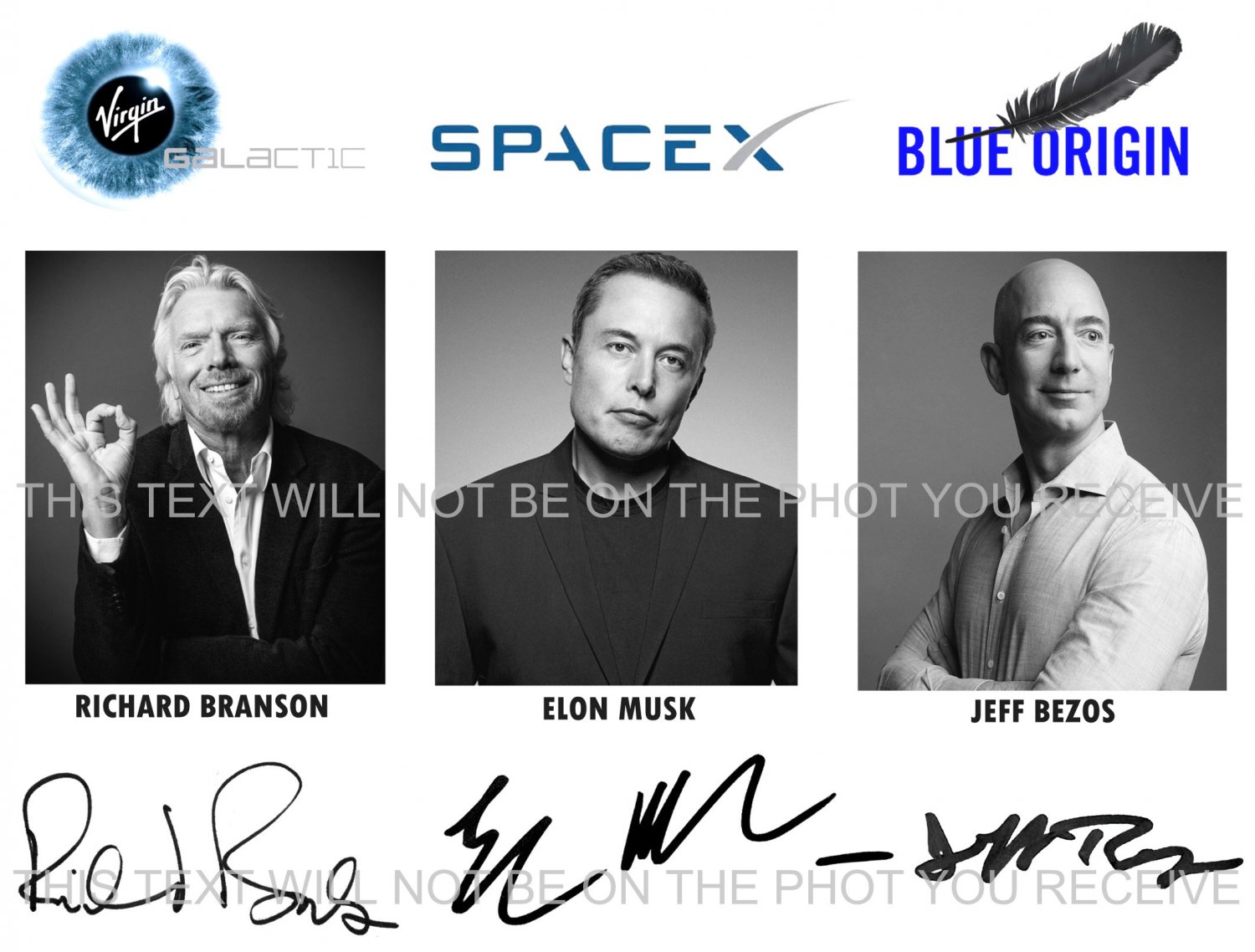 ELON MUSK RICHARD BRANSON AND JEFF BEZOS SIGNED AUTOGRAPH 8X10 RPT ... ELON MUSK RICHARD BRANSON AND JEFF BEZOS SIGNED AUTOGRAPH 8X10 RPT ...