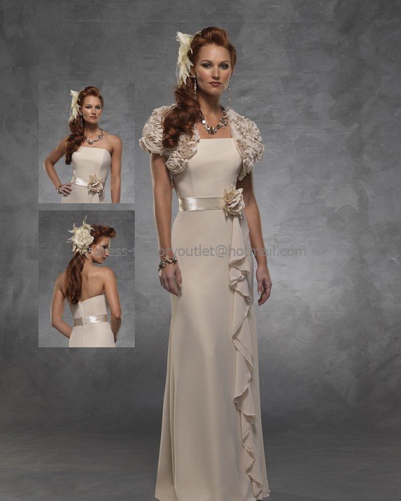 2012 Strapless Beige Chiffon Mother of the Bride Dress Champagne Long ...