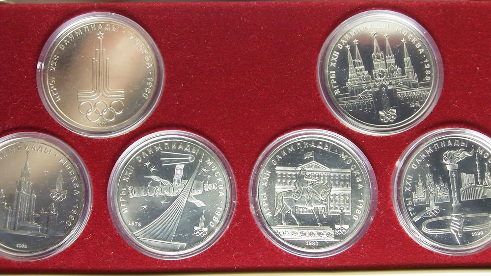 RUSSIA USSR 1 RUBLE 6 COIN SET OLIMPIC MOSCOW 1980 UNC MINT BOX COA ...