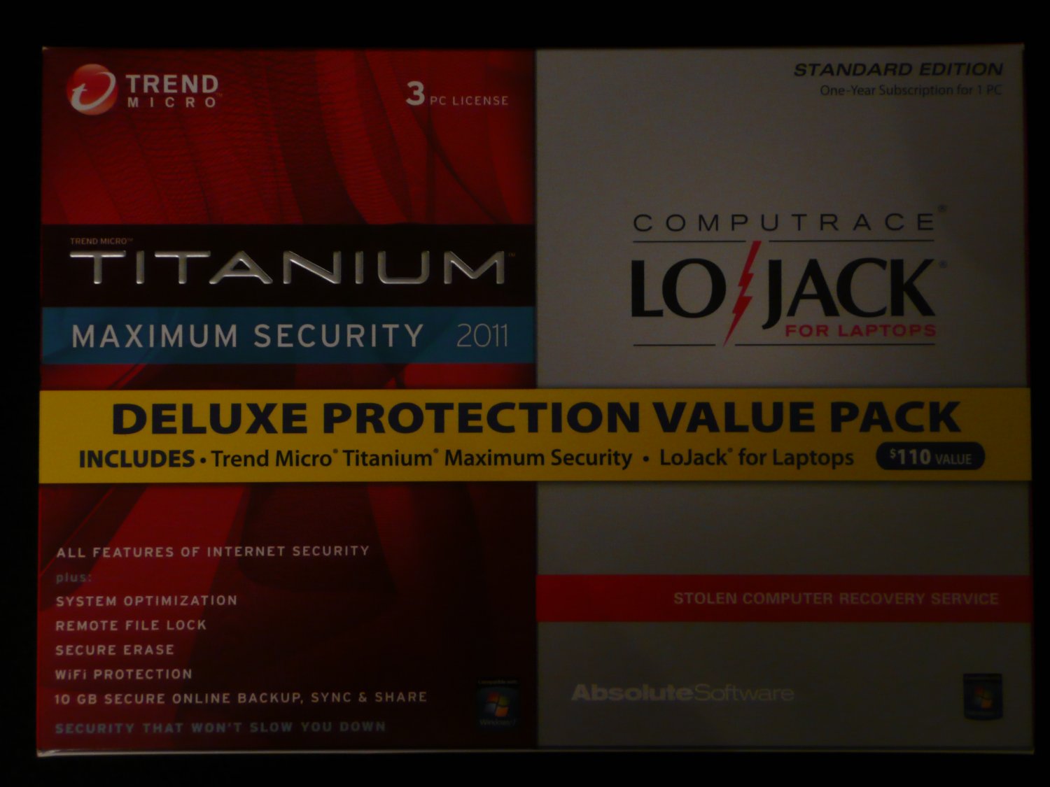 Trend Micro Titanium Maximum Security 2011 + free 2012 upgrade, 3 Users + CompuTrace LoJack Bundle