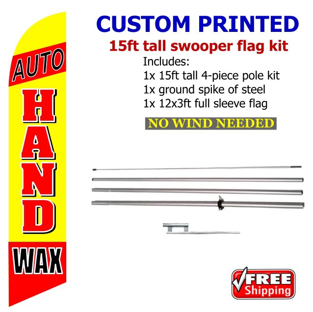 AUTO HAND WAX Full Sleeve Advertising Banner Feather Swooper Flutter Flag