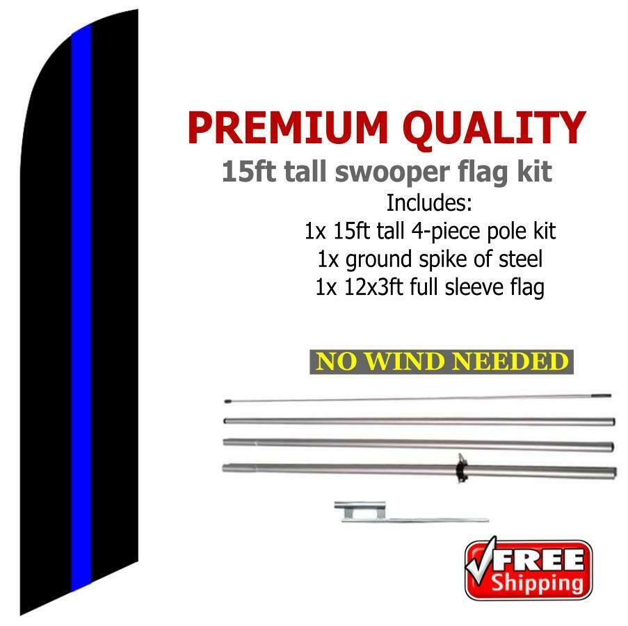 Thin Blue Line 15 ft tall Feather Swooper Flag Banner KIT