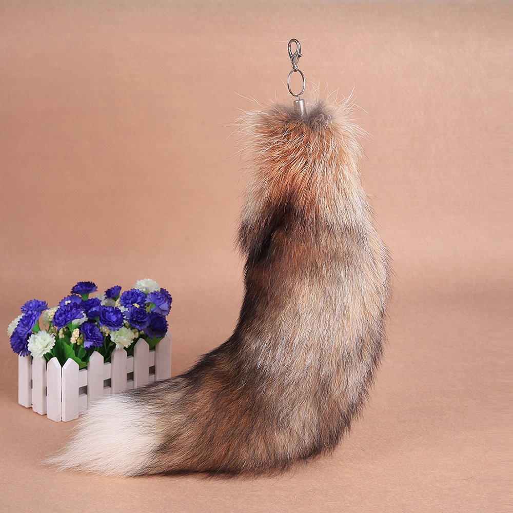 URSFUR Sun Fox Tail with Key Chain Bag Hanging Natural Color