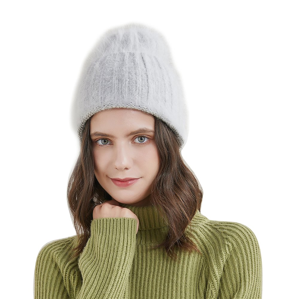 URSFUR Women's Knit Hat Warm Wide Sleeve Beanies Vertical Lines Elastic ...