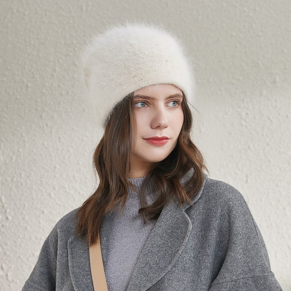 URSFUR Women's Fuzzy Knitted Beanie Slouch Cap with Rhinestone Double ...
