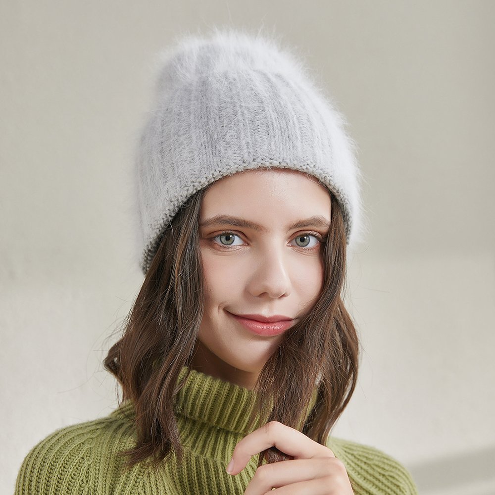 URSFUR Women's Knit Hat Warm Wide Sleeve Beanies Vertical Lines Elastic ...