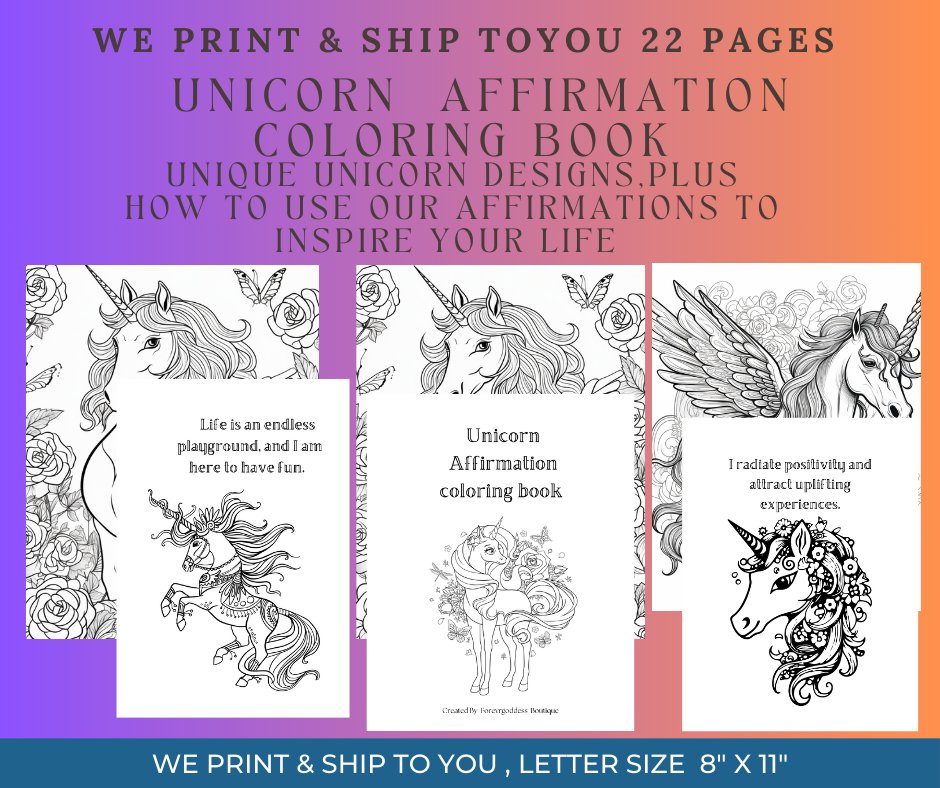 Unicorn Affirmation coloring book WE PRINT & SHIP TO YOU