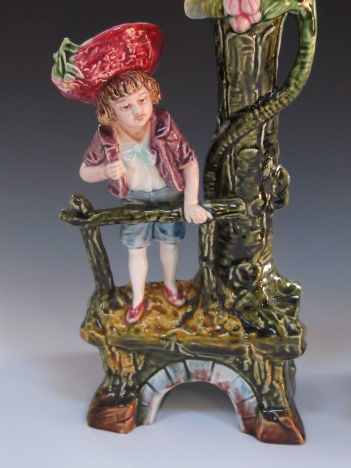 Old Antique Brothers Urbach Teplitz Bohemian Austrian Majolica Boy Girl ...
