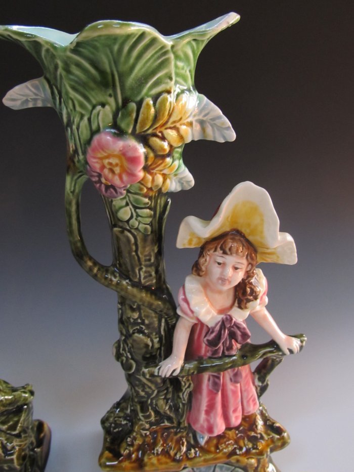 Old Antique Brothers Urbach Teplitz Bohemian Austrian Majolica Boy Girl ...