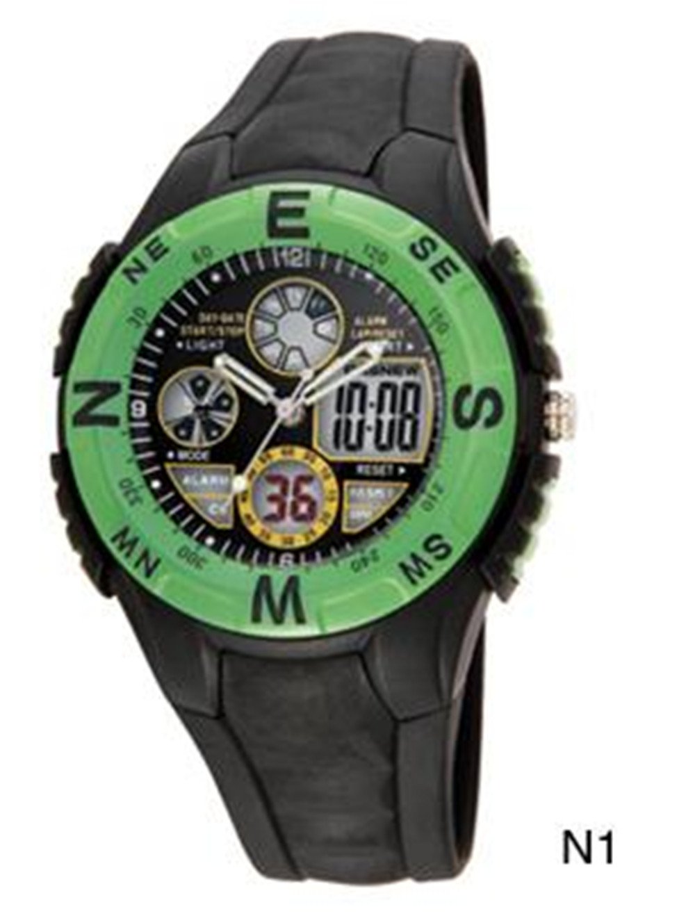 HighQuality PASNEW LED+Pointer Water-proof Dual Time Boys Sport Watch --N1