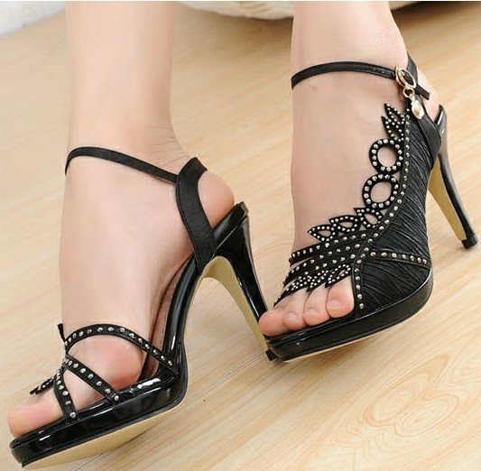 popular style classical lady dress and wedding shoes/black flower high ...