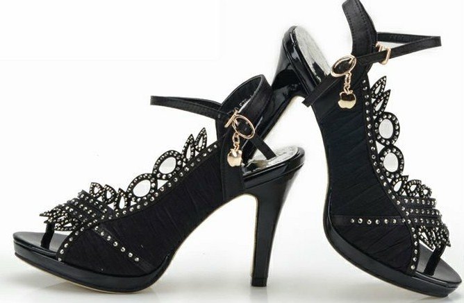 popular style classical lady dress and wedding shoes/black flower high ...