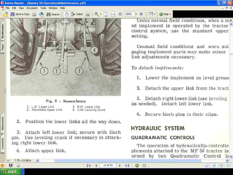 MASSEY FERGUSON MF 50 TRACTOR OPERATIONS & MAINTENANCE MANUAL for MF50 ...