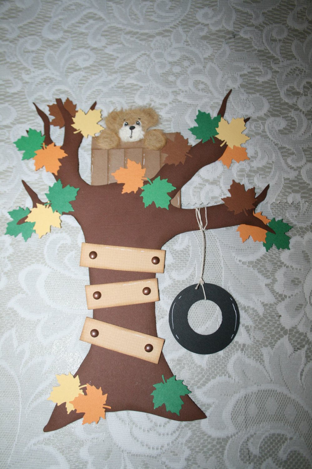 TEAR BEAR IN A TREE HOUSE PAPER PIECING DIE CUT