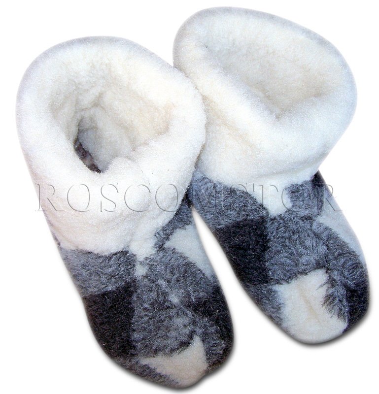 TRADITIONAL SHEEP WOOL SLIPPERS BOOTS 100% PURE WOOL MEN SIZE 8 US/ 7.5 ...