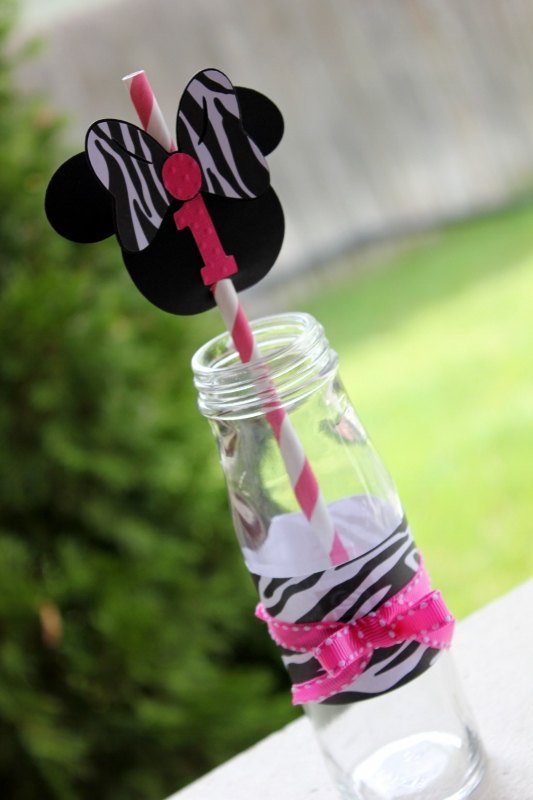 MINNIE MOUSE Hot Pink and Zebra Print Paper Straws