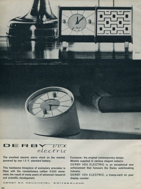 Derby Clock Company Derby Vox 1962 Swiss Ad Suisse Advert Switzerland ...