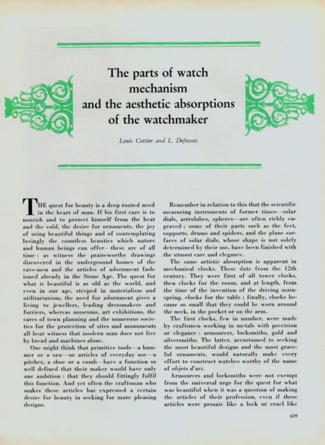 1954 Defossez + Cottier Parts of Watch Mechanism + Aesthetic ...