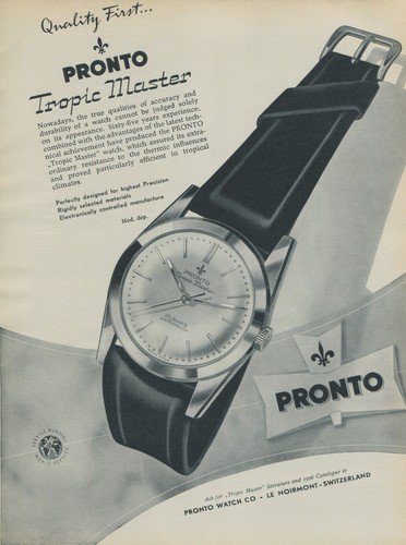 1957 Pronto Watch Company Le Noirmont Switzerland Vintage 1957 Swiss Ad ...