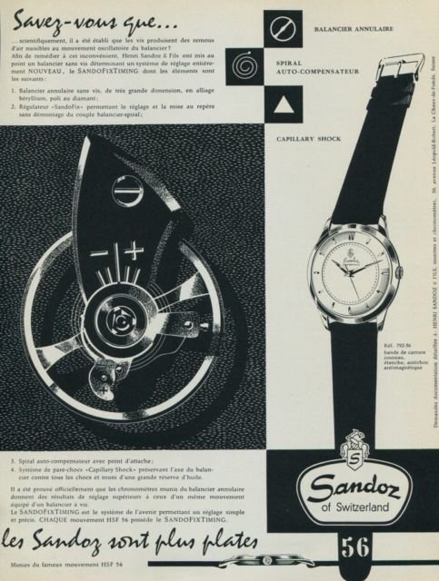 1956 Sandoz Watch Company Switzerland 1956 Swiss Ad Suisse Advert Horology