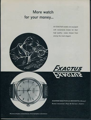 Exactus Watch Company 1957 Swiss Ad Neuchatel Switzerland Suisse Advert ...