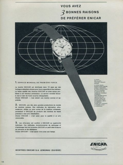 Enicar Watch Company Vintage 1960 Swiss Ad Suisse Advert Horlogerie ...
