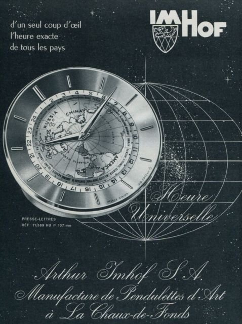 Imhof Clock Company Vintage 1960 Swiss Ad Suisse Advert Horlogerie ...