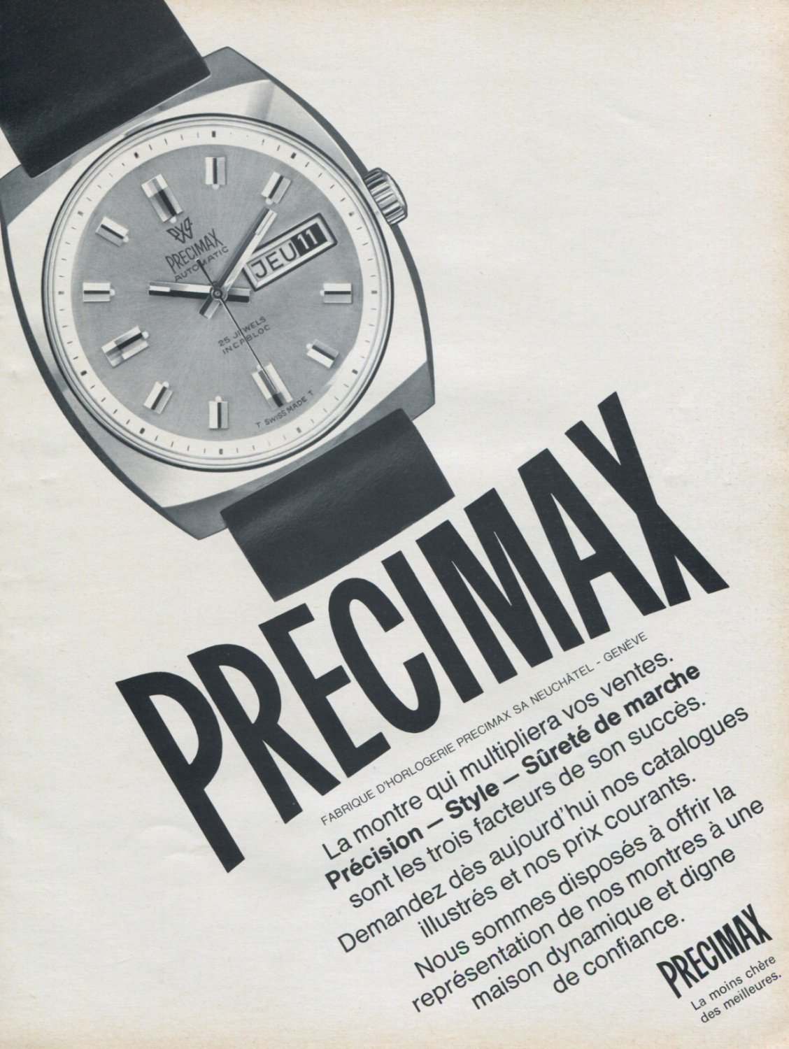 1969 Precimax Watch Company Switzerland Vintage 1969 Swiss Ad Suisse ...