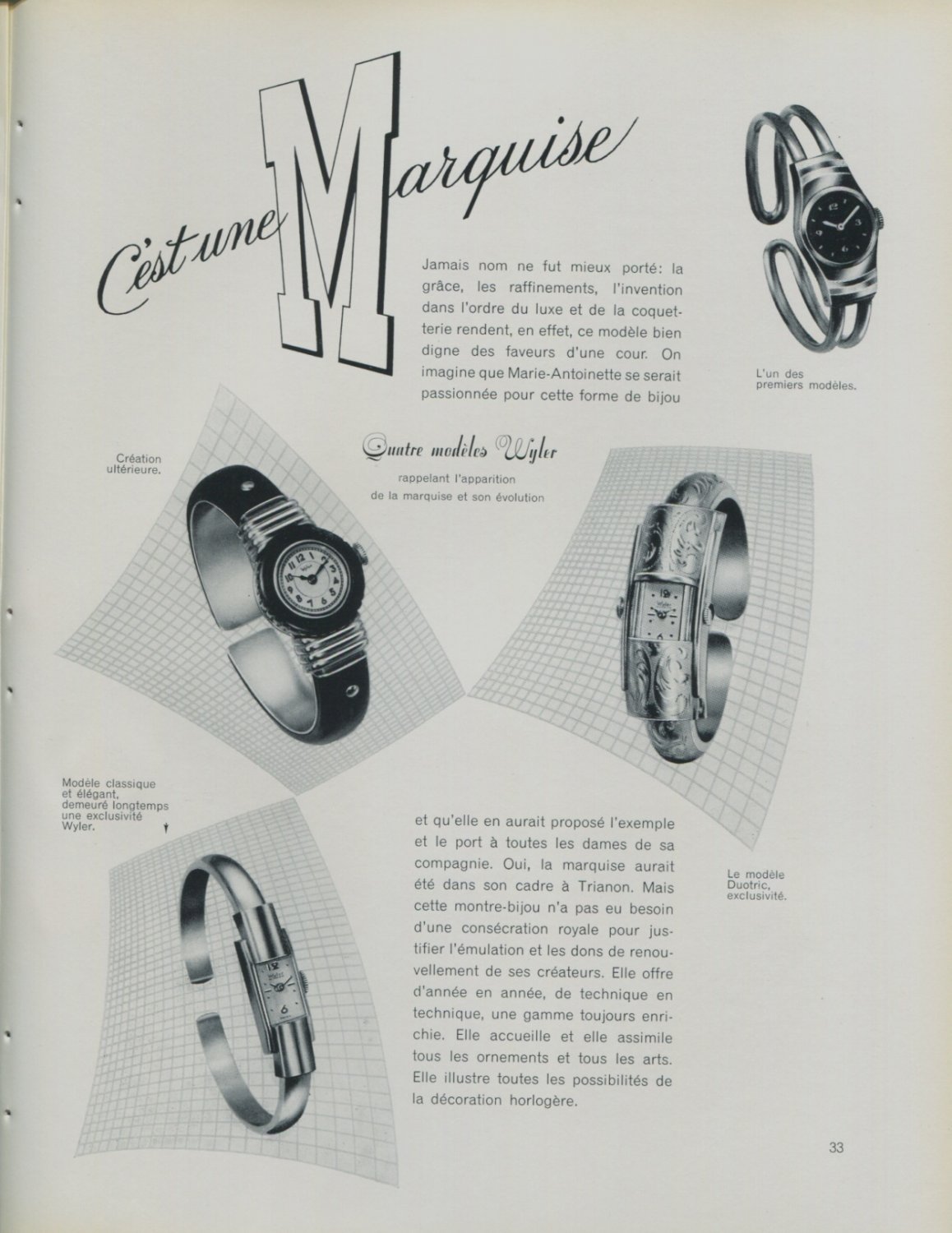 C'est une Marquise Vintage 1956 Swiss Magazine Article Horology Horlogerie